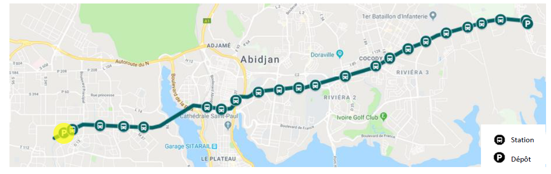 Ligne de Bus Rapid Transit Yopougon - Bingerville: voici le tracé et emplacement des stations du ...